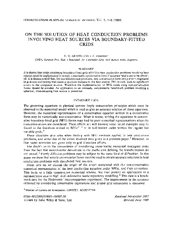 Pdf On The Solution Of Heat Conduction Problems Involving Heat Sources Via Boundary‐fitted