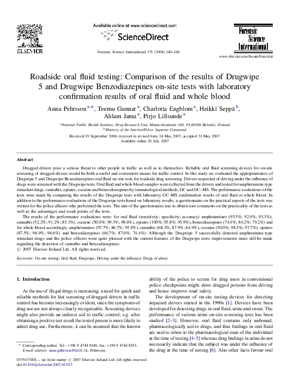 (PDF) Roadside oral fluid testing: Comparison of the results of ...