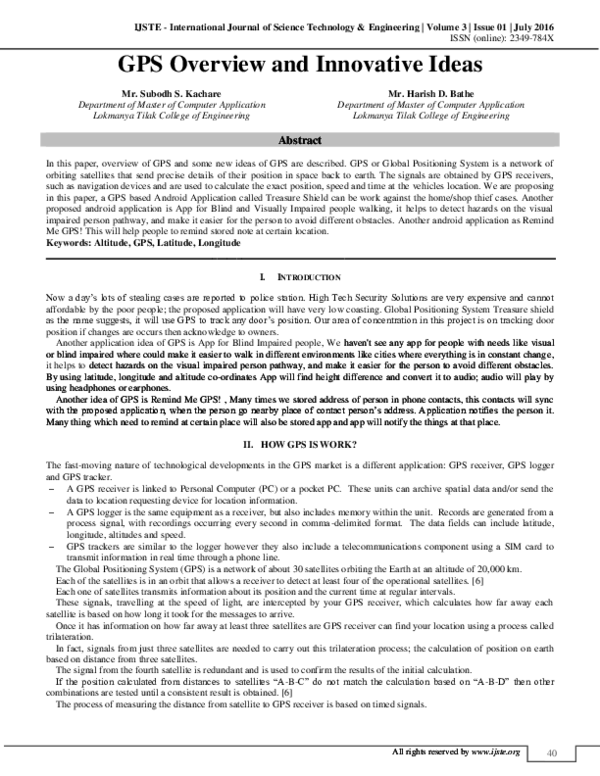 (PDF) GPS Overview and Innovative Ideas