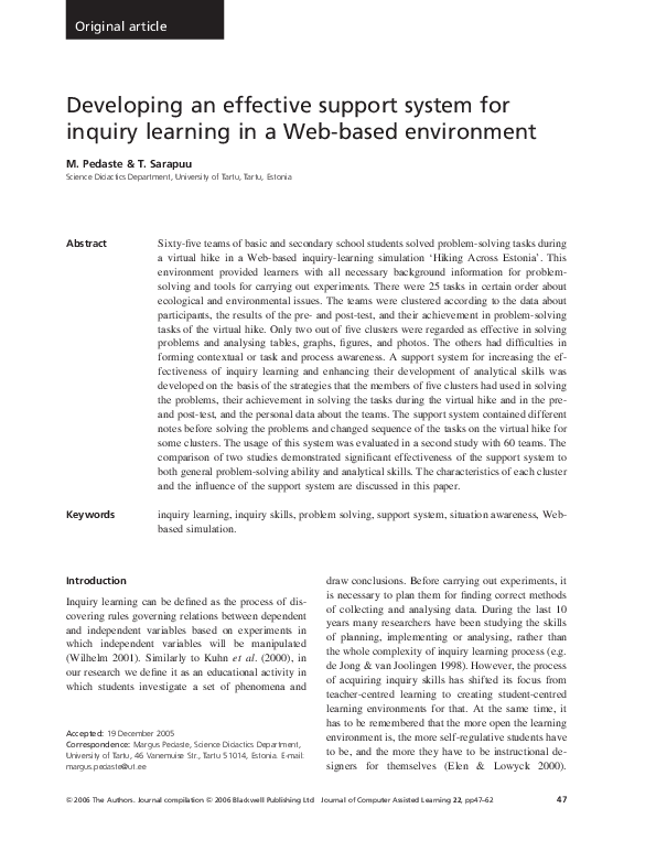 (PDF) Developing an effective support system for inquiry learning in a ...