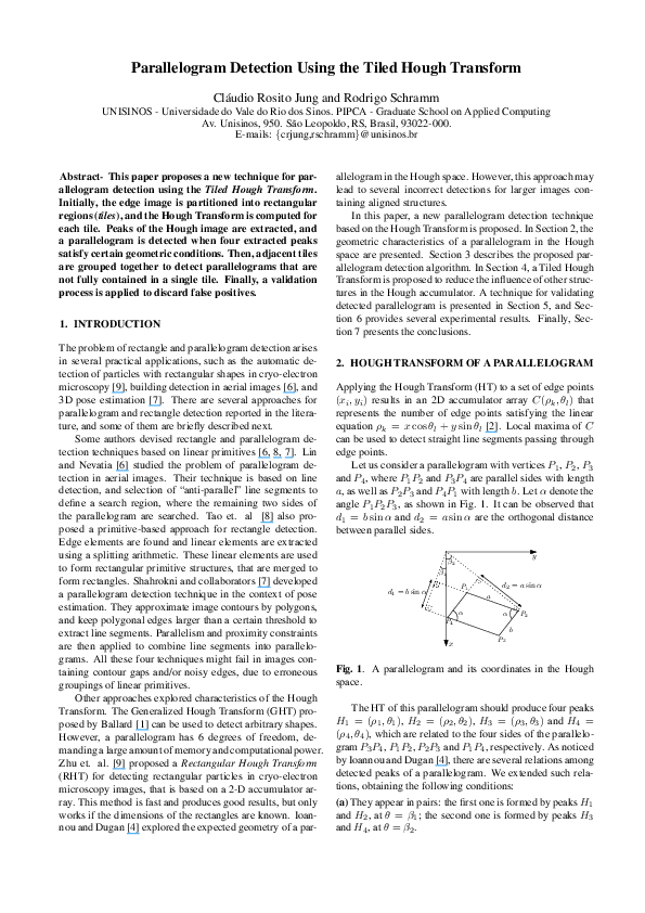 Pdf Parallelogram Detection Using The Tiled Hough Transform