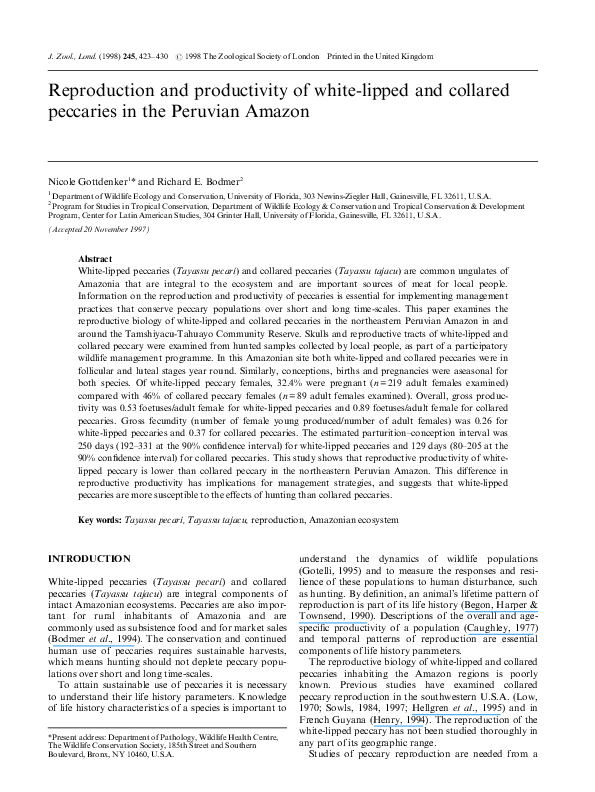 (PDF) Reproduction and productivity of white-lipped and collared ...