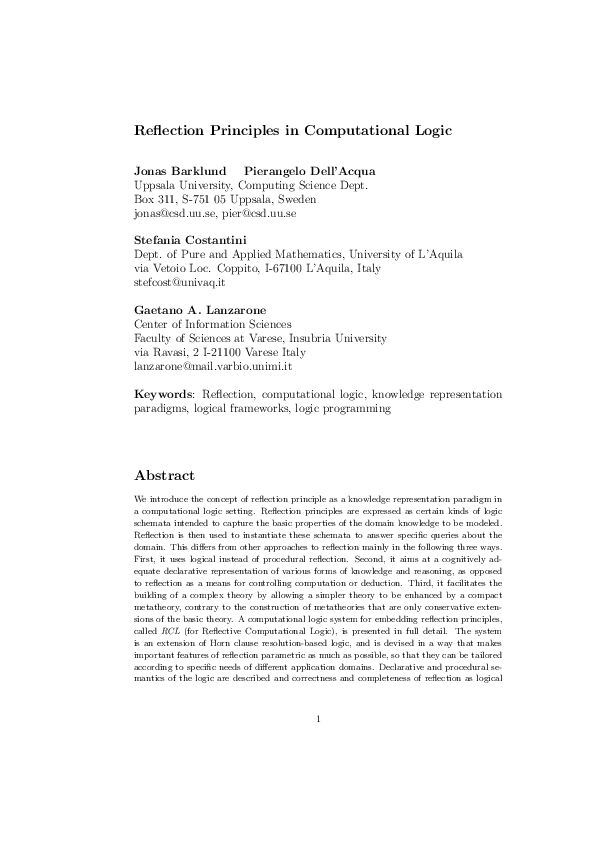 (PDF) Reflection principles in computational logic