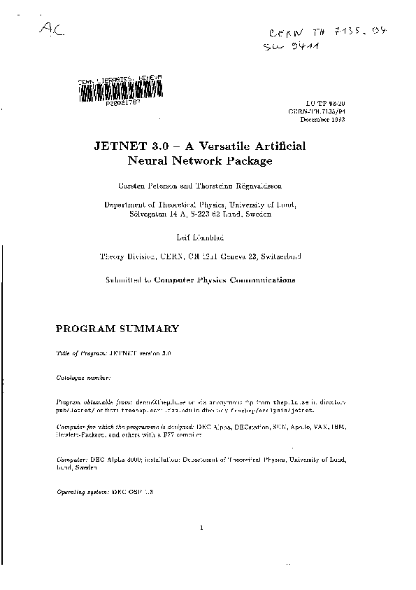 (PDF) JETNET 3.0—A versatile artificial neural network package