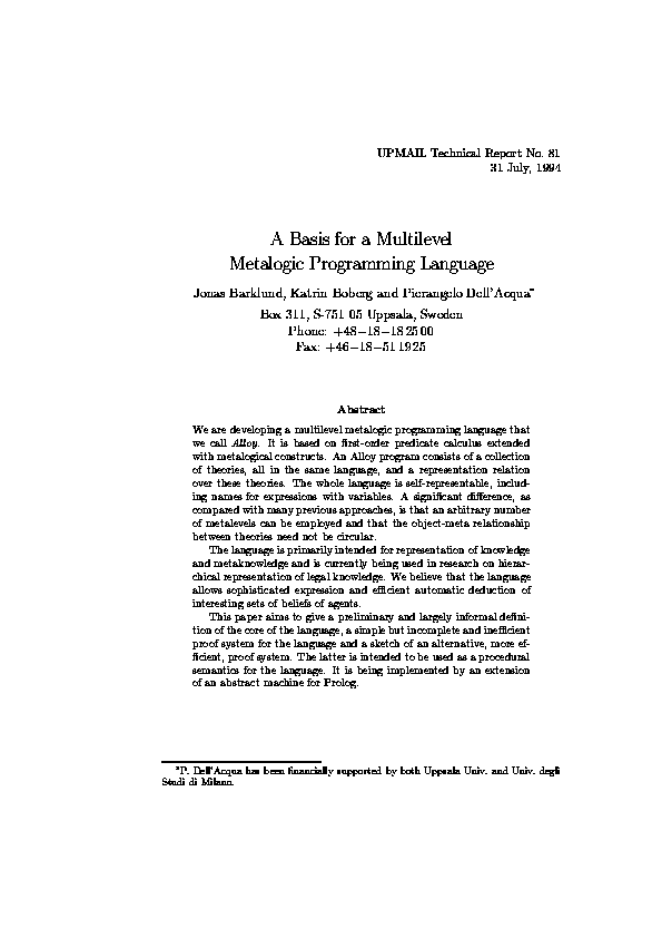 Pdf A Basis For A Multilevel Meta Logic Programming Language