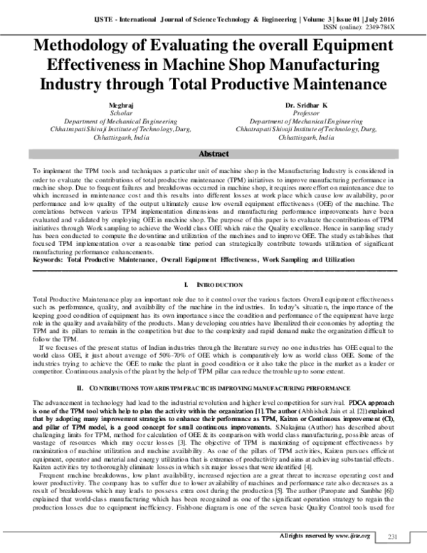 (PDF) Methodology of Evaluating the overall Equipment Effectiveness in ...