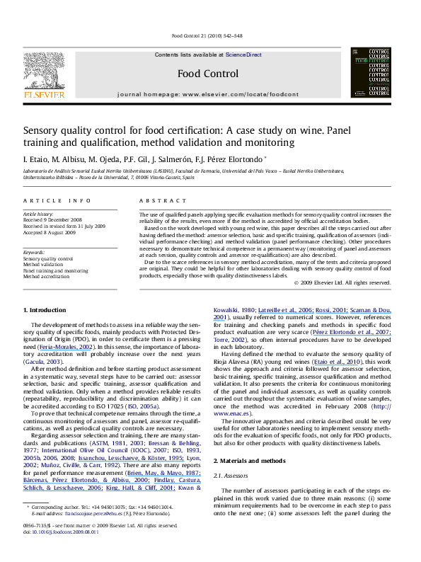 (PDF) Sensory quality control for food certification: A case study on ...