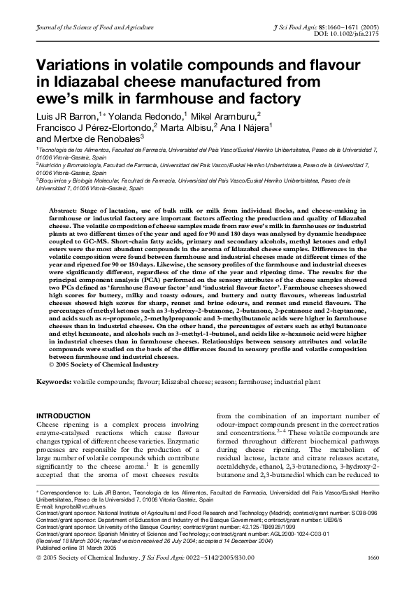 (PDF) Variations in volatile compounds and flavour in Idiazabal cheese ...