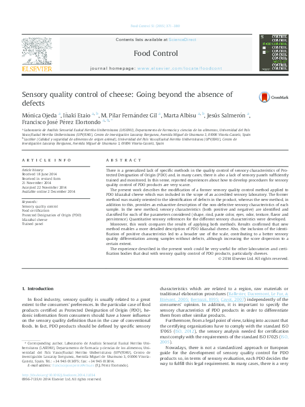 (PDF) Sensory quality control of cheese: Going beyond the absence of ...