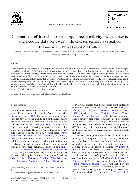 (PDF) Comparison of free choice profiling, direct similarity ...