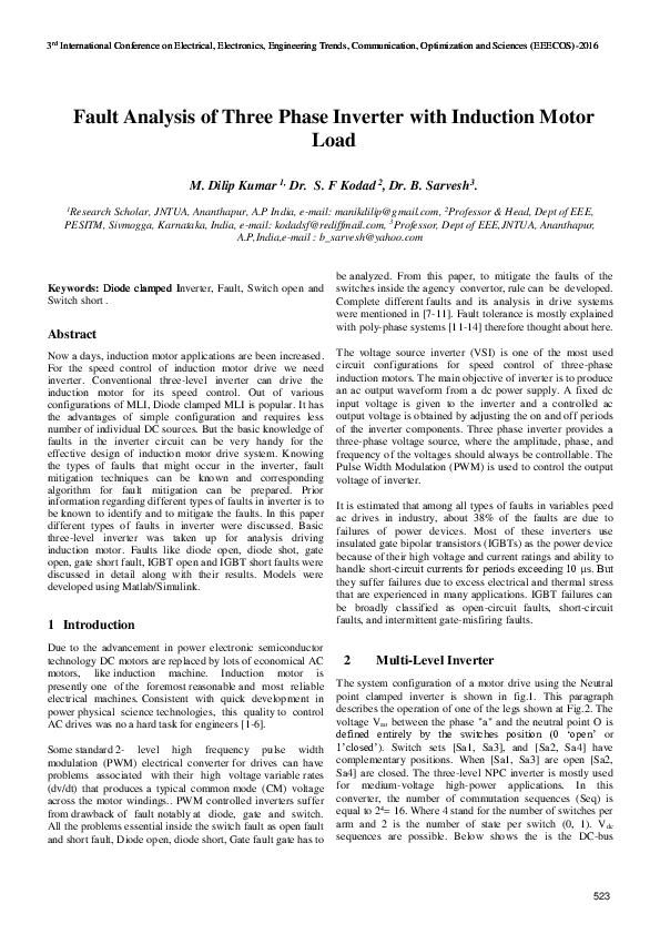 Pdf Fault Analysis Of Three Phase Inverter With Induction Motor Load