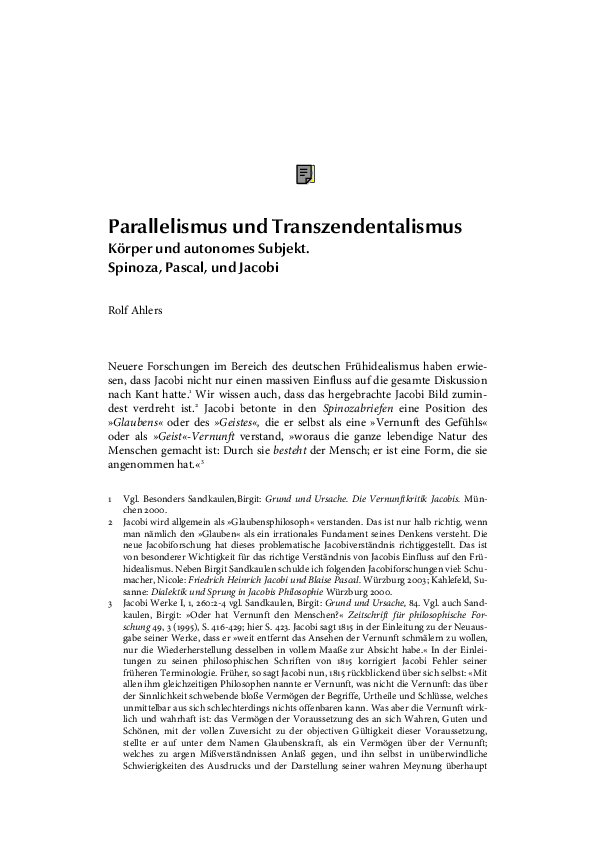 (PDF) Parallelismus und Transzendentalismus Körper und autonomes ...