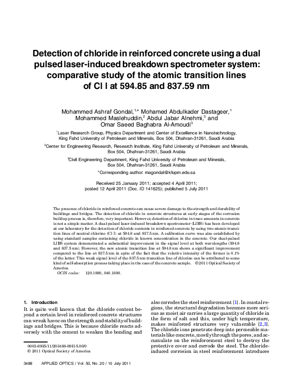 (PDF) Detection of chloride in reinforced concrete using a dualpulsed ...