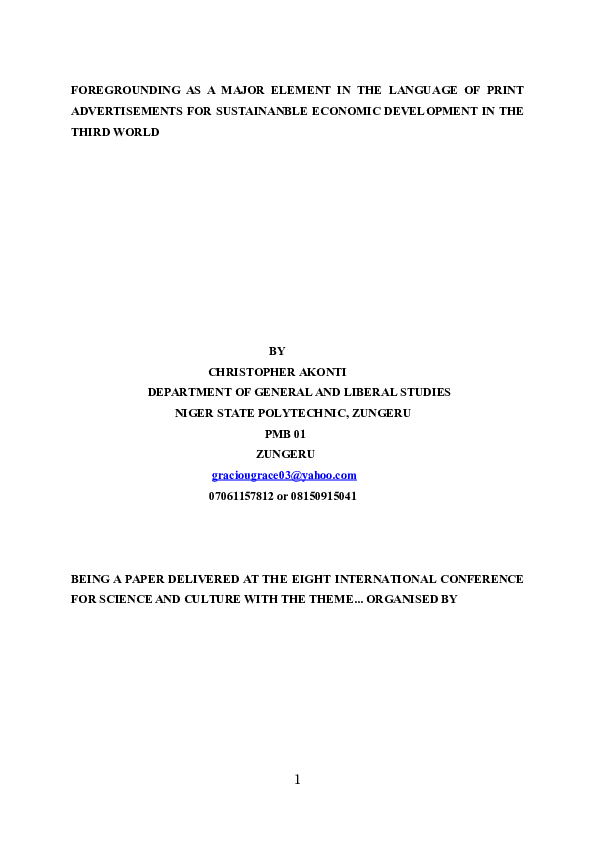 (DOC) FOREGROUNDING AS A MAJOR ELEMENT IN THE LANGUAGE OF PRINT ...