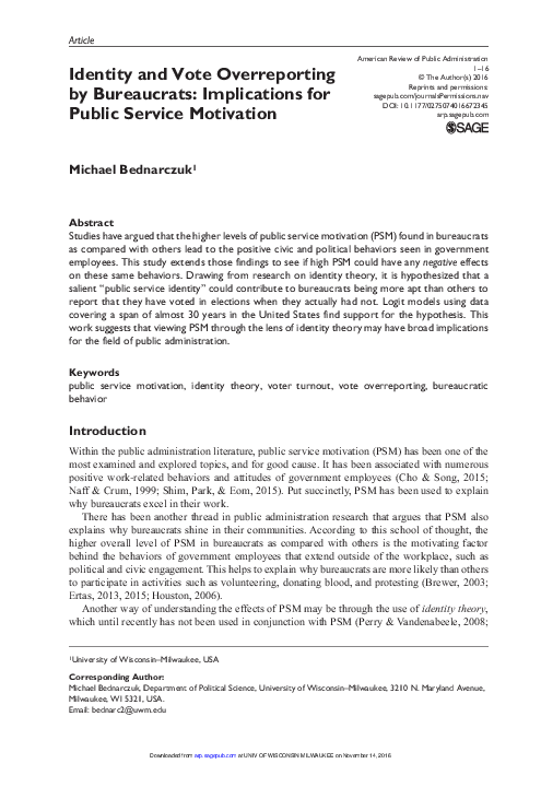 (PDF) Identity and Vote Overreporting by Bureaucrats: Implications for ...