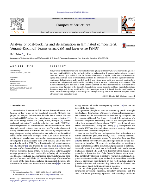 (PDF) Analysis of post-buckling and delamination in laminated composite St. Venant–Kirchhoff ...