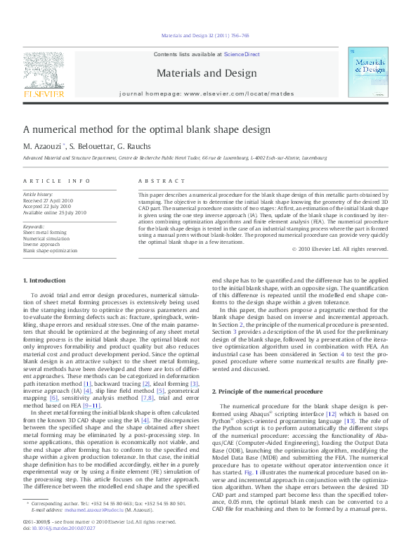 (PDF) A numerical method for the optimal blank shape design