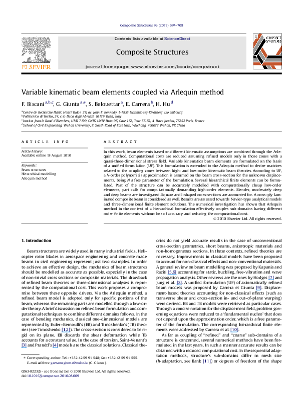 Pdf Variable Kinematic Beam Elements Coupled Via Arlequin Method