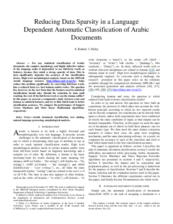(PDF) Reducing Data Sparsity in a Language Dependent Automatic Classification of Arabic ...