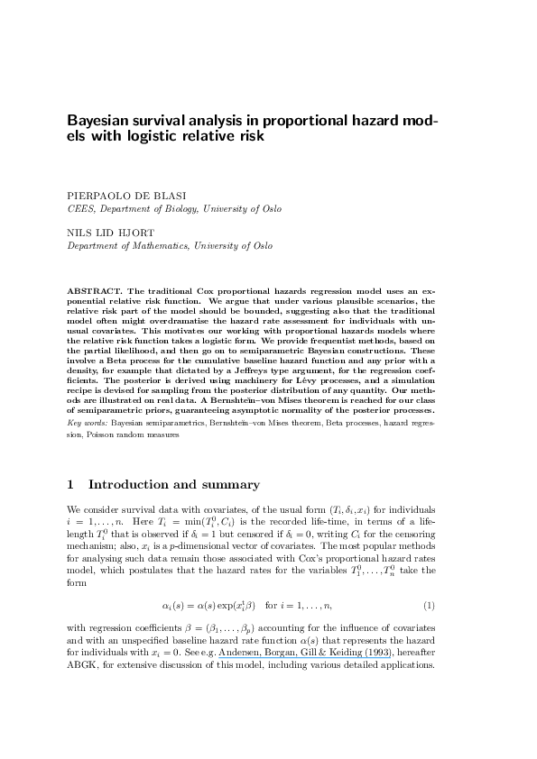 (PDF) Bayesian Survival Analysis in Proportional Hazard Models with Logistic Relative Risk