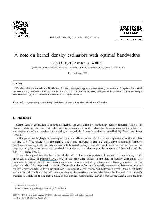 Pdf A Note On Kernel Density Estimators With Optimal Bandwidths