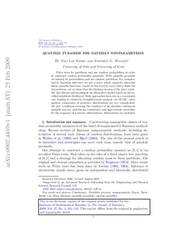 (PDF) Quantile pyramids for Bayesian nonparametrics