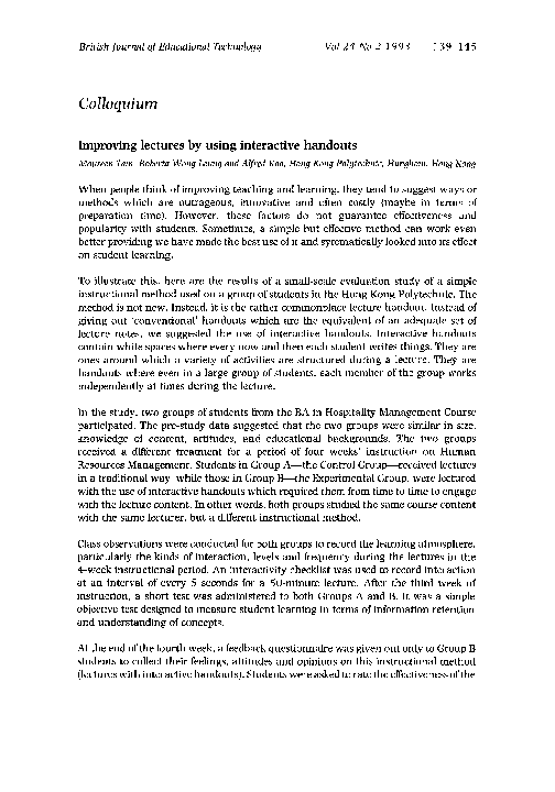(PDF) Colloquium: Improving lectures by using interactive handouts