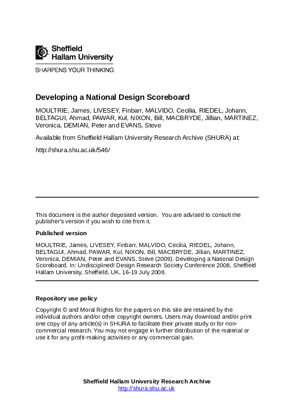 (PDF) Developing a national design scoreboard