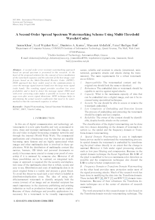 Pdf A Second Order Spread Spectrum Watermarking Scheme Using Multi