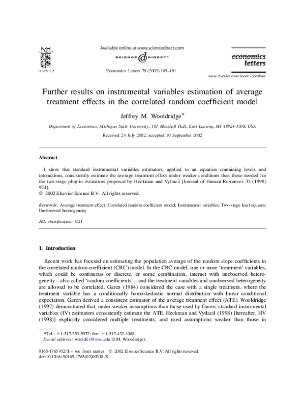 Pdf Further Results On Instrumental Variables Estimation Of Average
