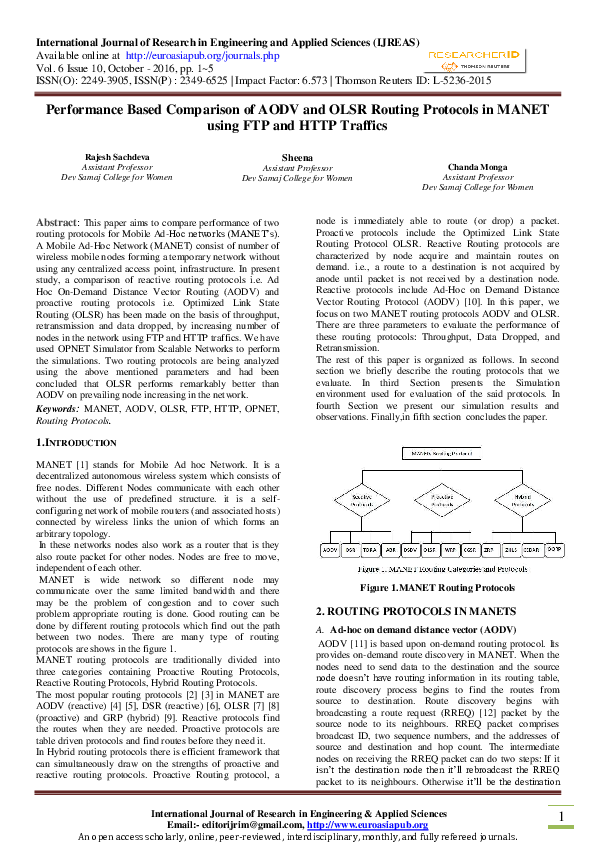 Pdf Performance Based Comparison Of Aodv And Olsr Routing Protocols
