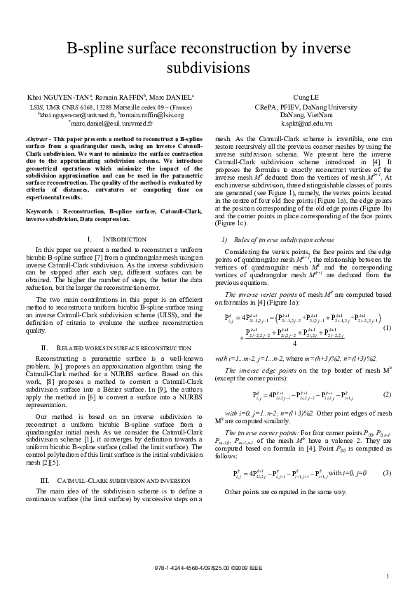Pdf B Spline Surface Reconstruction By Inverse Subdivisions
