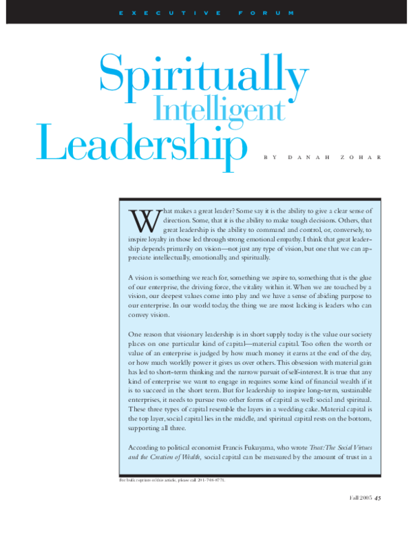 (PDF) Spiritually intelligent leadership