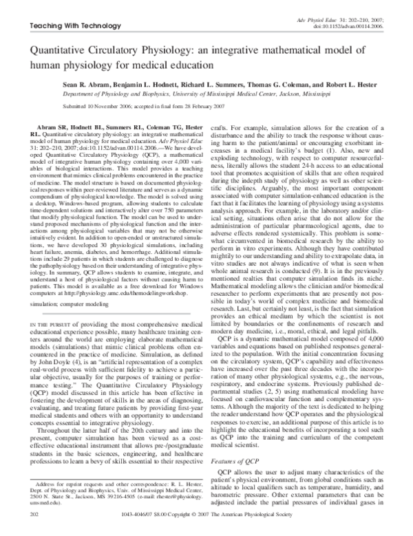 (PDF) Quantitative circulatory physiology: an integrative mathematical ...