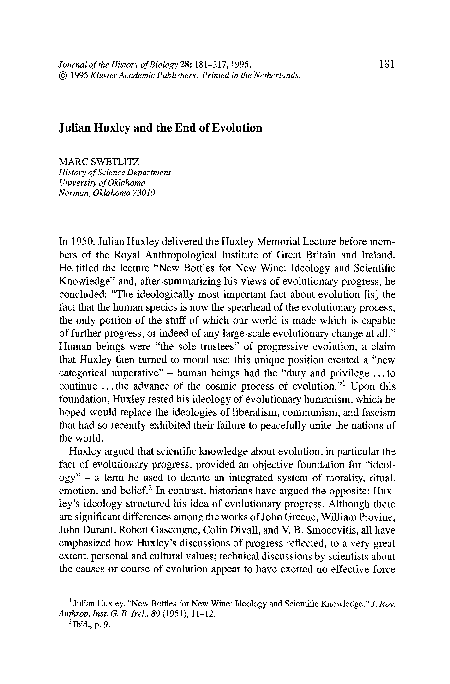(PDF) Julian Huxley and the end of evolution