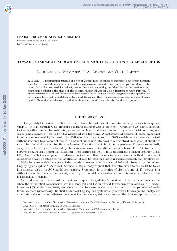 (PDF) Towards implicit subgrid-scale modeling by particle methods