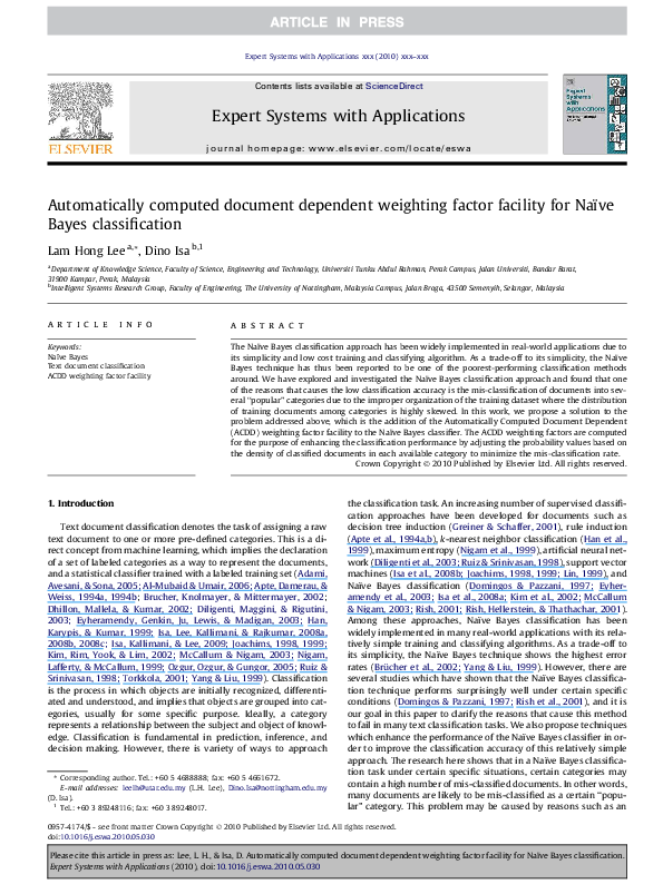 (PDF) Automatically computed document dependent weighting factor facility for Naïve Bayes ...