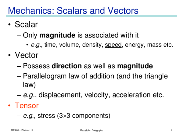 (PDF) Mechanics: Scalars and Vectors
