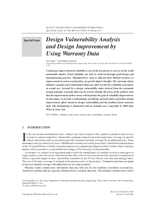 (PDF) Design Vulnerability Analysis and Design Improvement by Using ...