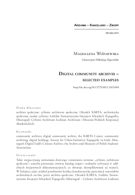 (PDF) Digital community archives: selected examples