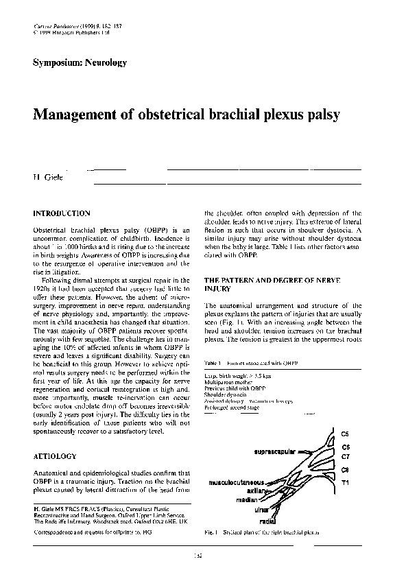 (PDF) Management of obstetrical brachial plexus palsy