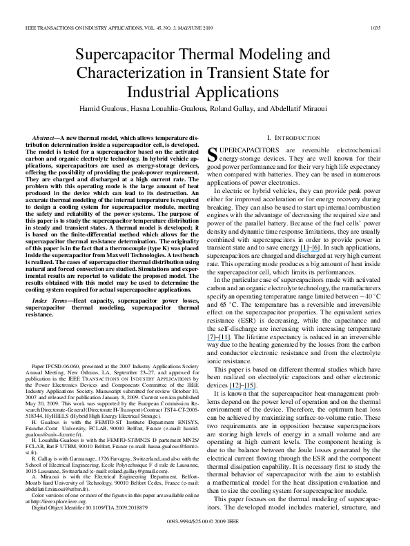 Pdf Supercapacitor Thermal Characterization In Transient State