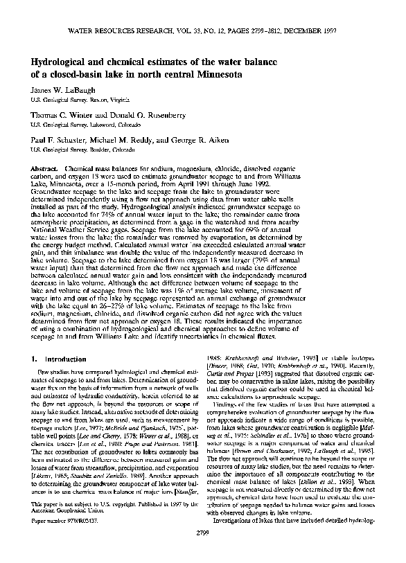 (PDF) Hydrological and chemical estimates of the water balance of a ...