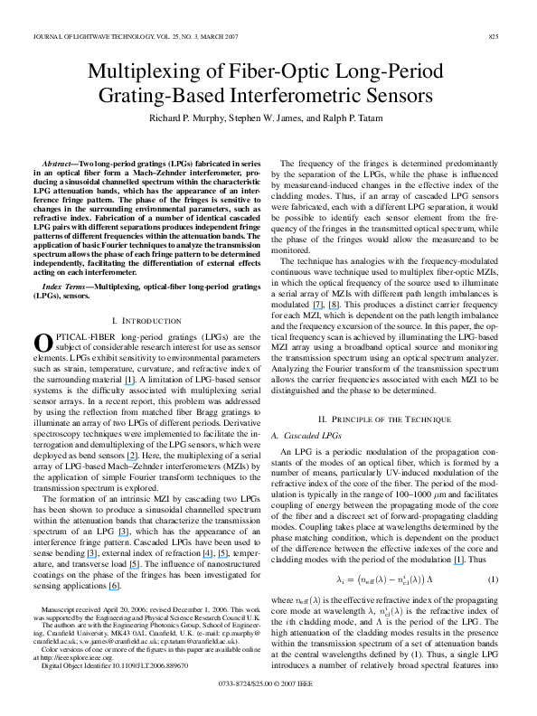 Pdf Multiplexing Of Fiber Optic Long Period Grating Based Interferometric Sensors
