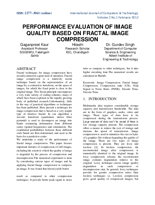 (PDF) PERFORMANCE EVALUATION OF IMAGE QUALITY BASED ON FRACTAL IMAGE COMPRESSION