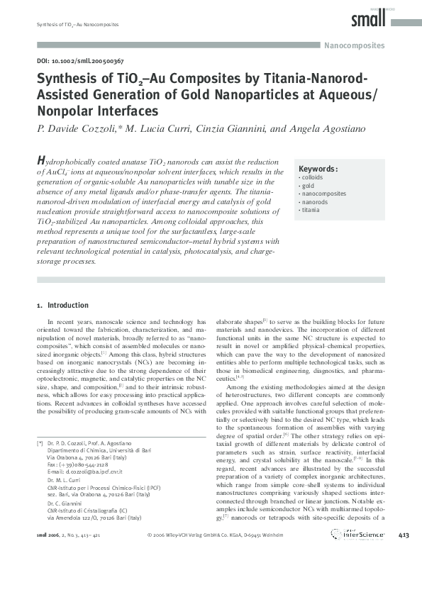 Pdf Synthesis Of Tio2 Au Composites By Titania Nanorod Assisted