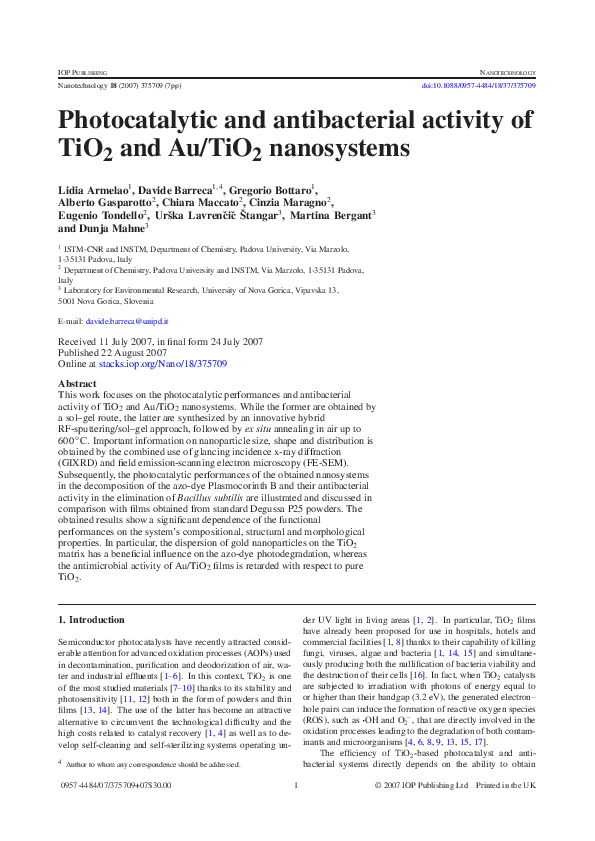 (PDF) Photocatalytic and antibacterial activity of TiO2 and Au/TiO2 ...