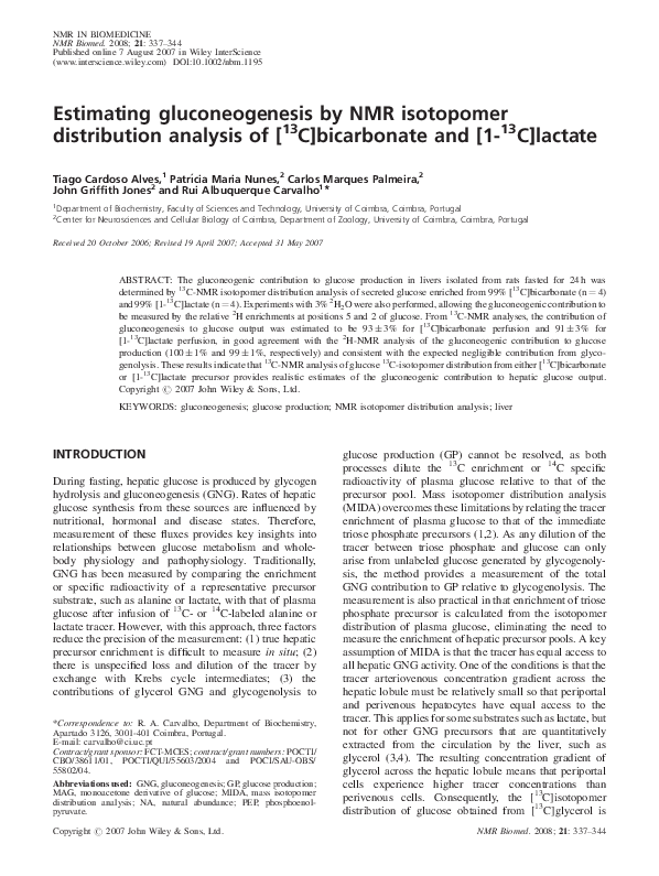 (PDF) Estimating gluconeogenesis by NMR isotopomer distribution ...