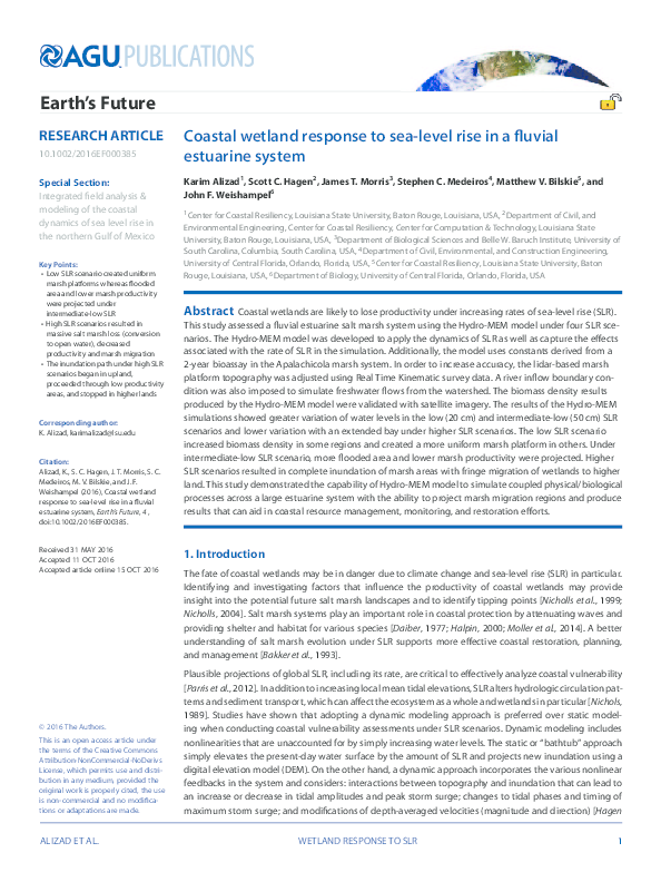 (PDF) Coastal wetland response to sea-level rise in a fluvial estuarine ...