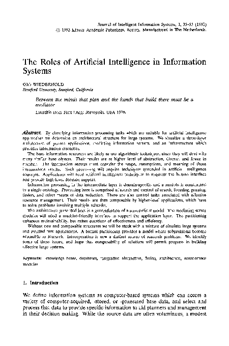 (PDF) The Roles of Artificial Intelligence in Information Systems